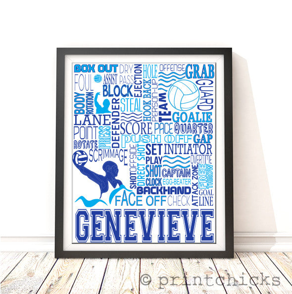 Water Polo Personalized Typography Print - PrintChicks | PrintChicks