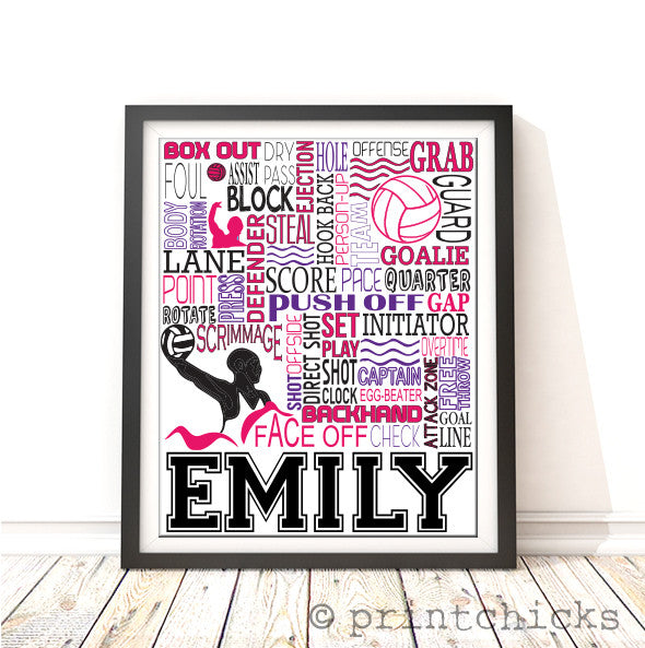 Water Polo Personalized Typography Print - PrintChicks | PrintChicks